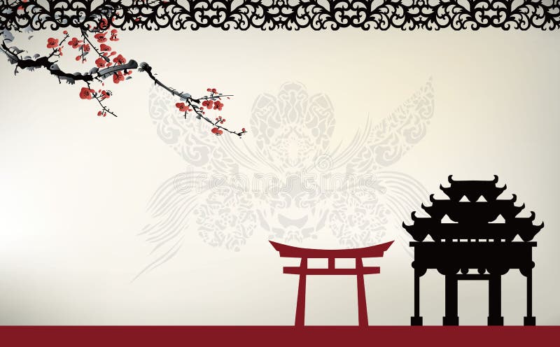 Asian theme stock vector. Illustration of cherry, chinese - 46330399