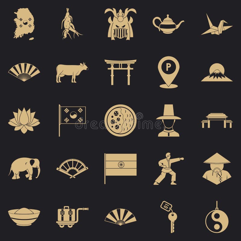 Asian Things Icons Set, Simple Style Stock Vector - Illustration of ...