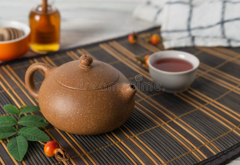 Asian Traditional Tea Pot With Healthy Natural Herbal Tea Stock Image ...