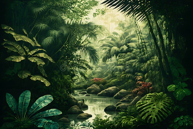 Asian Tropical Jungle Rainforest in Daytime. Neural Network Generated ...