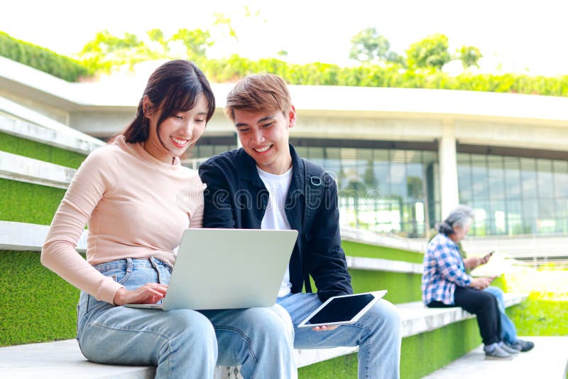 Asian University Students Use Laptops To Study and Prepare for Exams ...