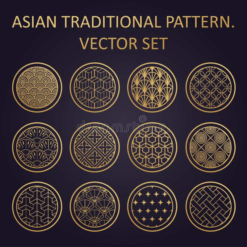 Asian Various Geometric Traditional Pattern. Vector Set Stock Vector ...