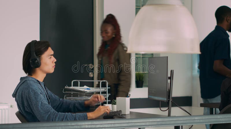 Asian Web Developer Programming Firewall Server On Terminal Window Stock Video Video Of Script
