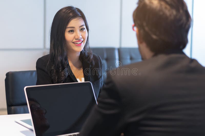 Asian Woman Answering Question Interview during Job Application Stock ...