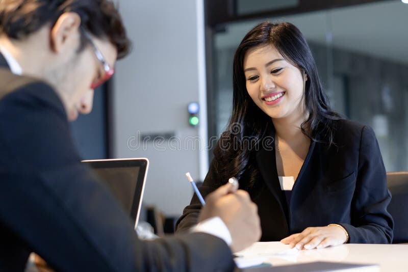 Asian Woman Answering Question Interview during Job Application Stock ...