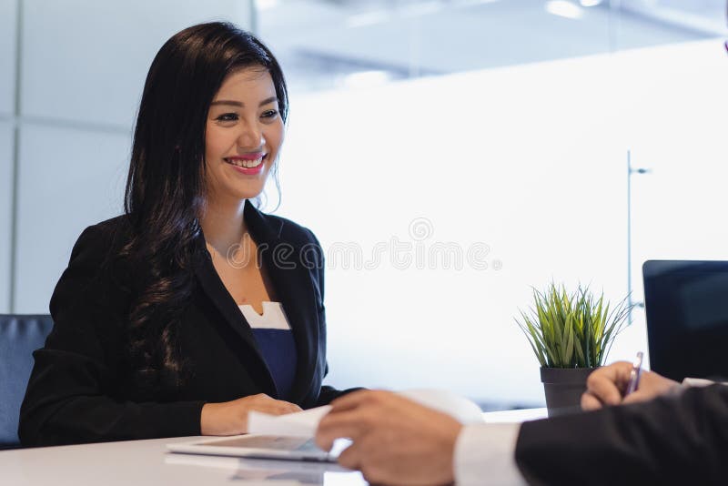 Asian Woman Answering Question Interview during Job Application Stock ...
