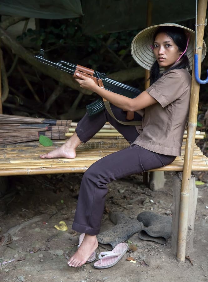 Woman in a Submachine Gun in Hands Stock Photo - Image of people, green ...