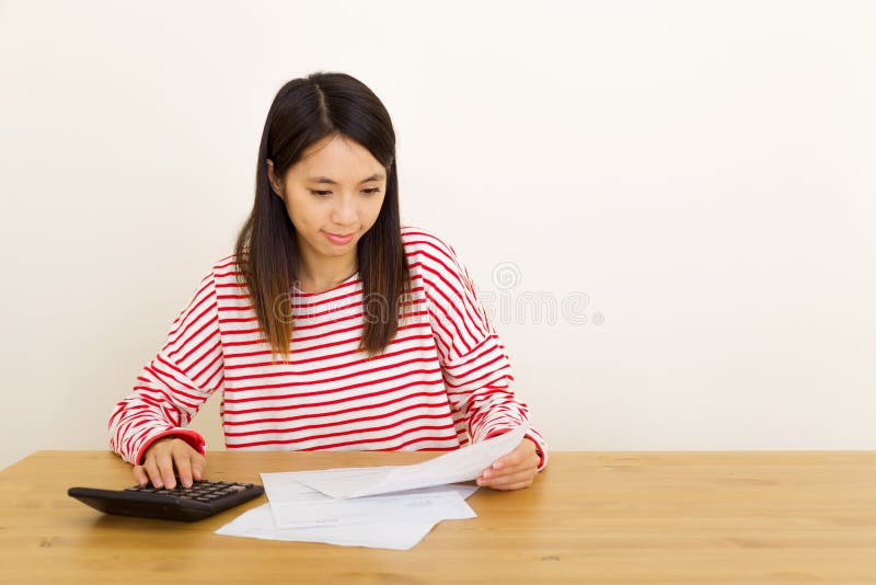 Asian Woman Counting the Expenditure Stock Image - Image of person ...