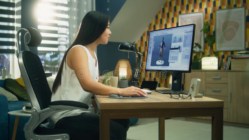 Asian Woman Developing Cloth Design on PC Stock Photo - Image of model ...