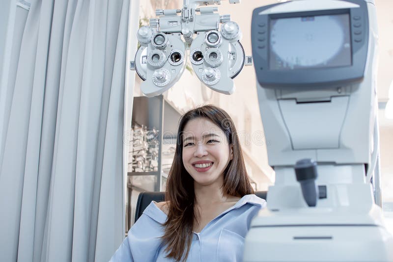 Asian Woman Doing Eyes Test in Optical Lab Stock Image - Image of lady ...