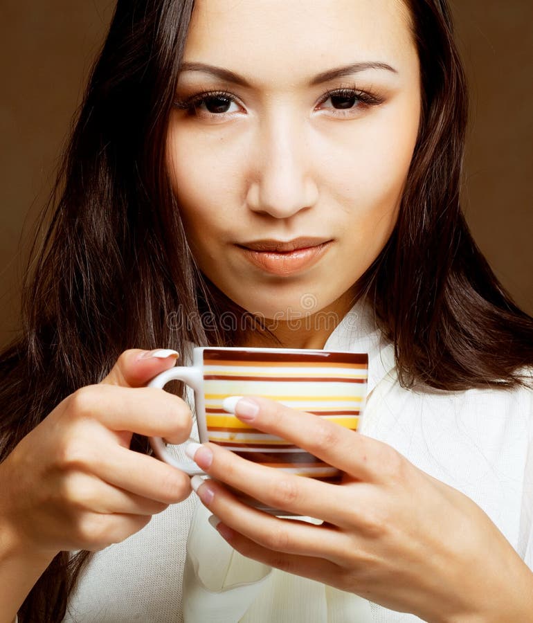 Asian Woman Drinking Coffee or Tea Stock Photo - Image of adult ...