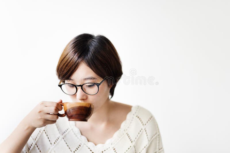 Asian Woman Drinking Tea Relax Coffee Cafe Concept Stock Photo - Image ...