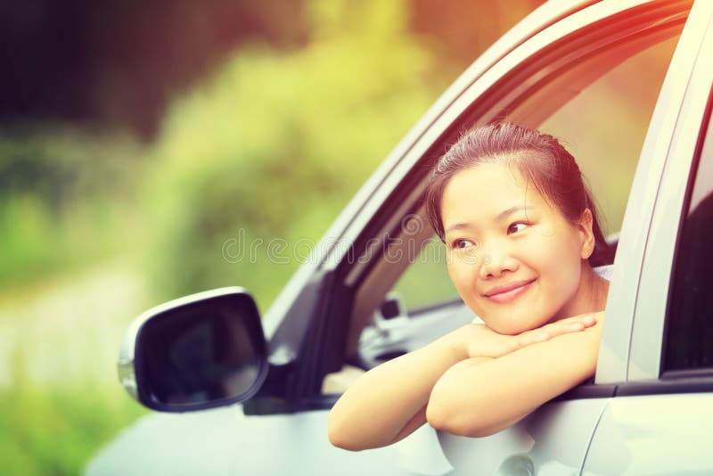 Asian Woman Driver Driving a Car Stock Photo - Image of person, happy ...