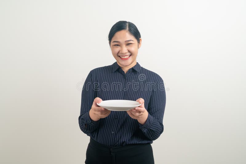 Asian Woman with Empty Plate on Hand Stock Photo - Image of hungry ...