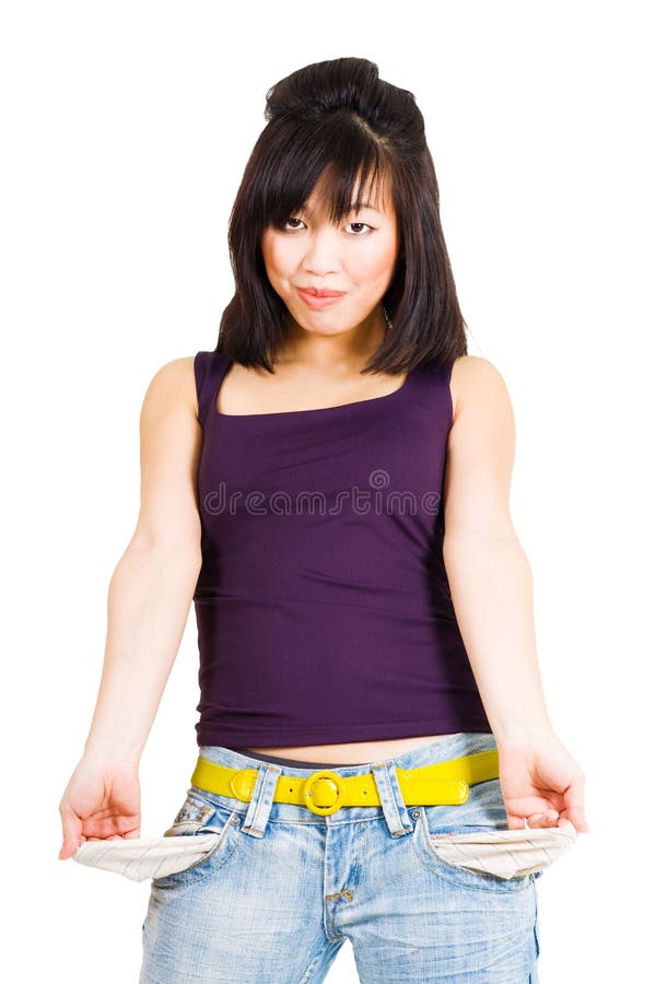 Asian Woman with Empty Pockets Stock Photo - Image of portrait, hands ...