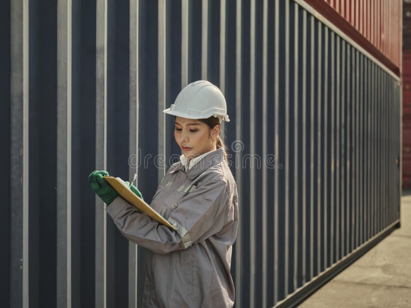 Asian Woman Engineer Working in Container Port Terminal Stock Photo ...