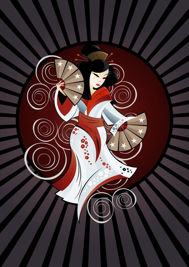 Asian woman with fans stock vector. Illustration of graphic - 11553673