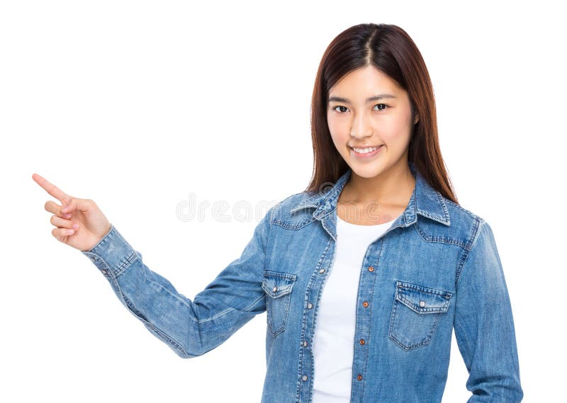 Asian Woman with Finger Point Out Stock Photo - Image of blouse ...