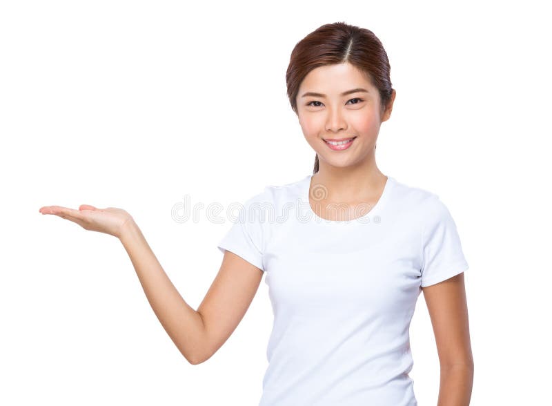 Asian Woman with Hand Showing Something Stock Photo - Image of people ...