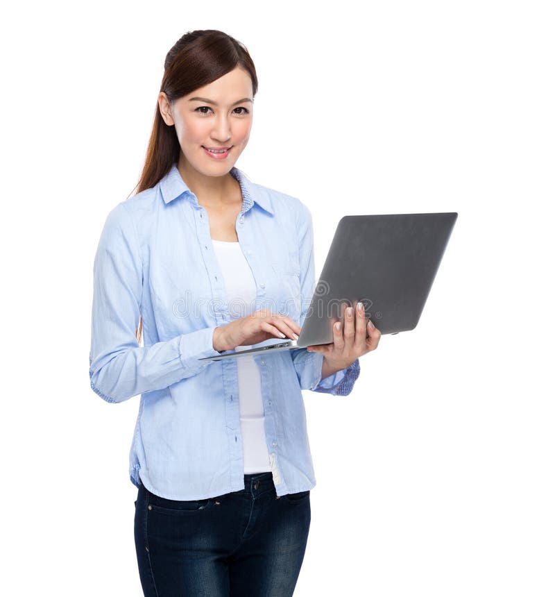 Asian Woman with laptop stock image. Image of digital - 42709043