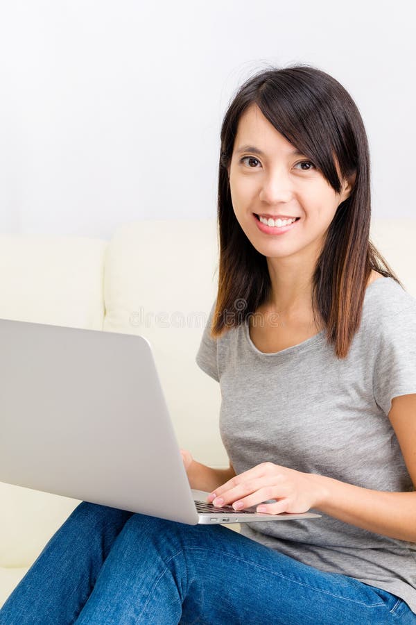 Asian woman with laptop stock image. Image of female - 33650675
