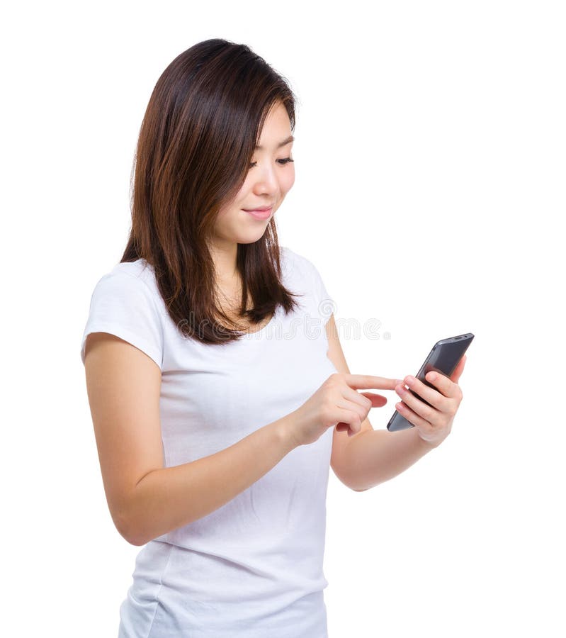 Asian Woman Look at Mobile Phone Stock Photo - Image of korean ...