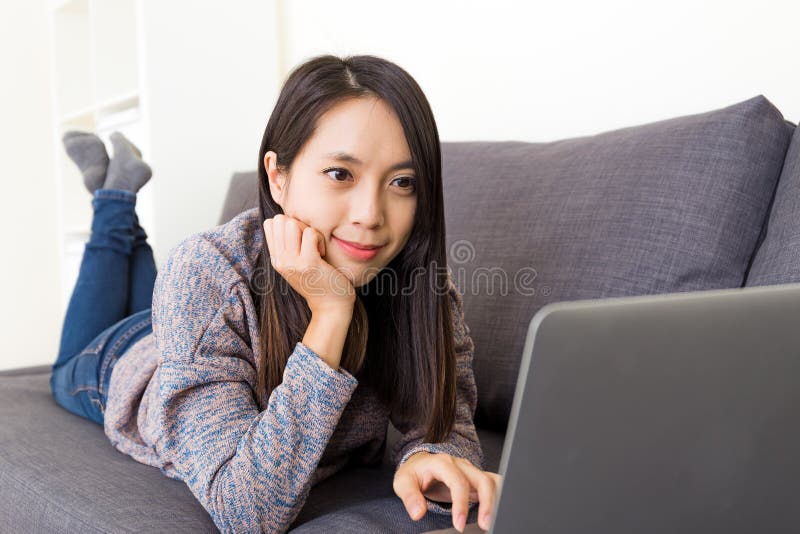 Asian Woman Looking at Computer Screen Stock Image - Image of asia ...