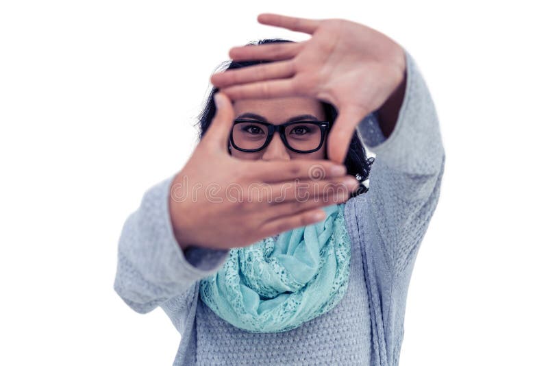 Asian Woman Making Square with Hands Stock Image - Image of away ...