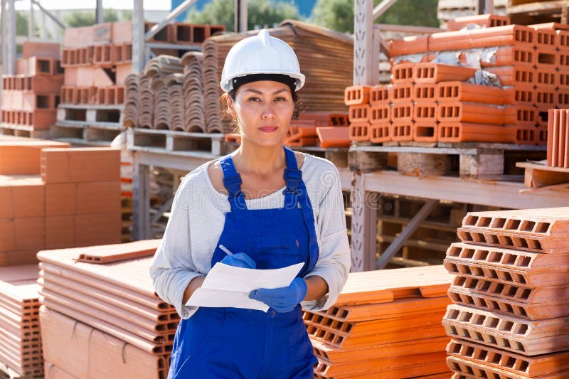 Woman Manager Leads the Accounting of Materials at Construction Site ...