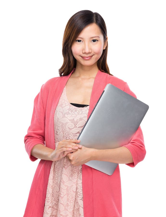 Asian Woman with Notebook Computer Stock Image - Image of computer ...