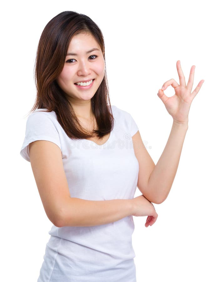 Asian woman with ok sign stock photo. Image of achievement - 41410810