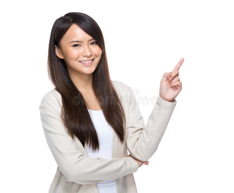 Asian woman pointing up stock photo. Image of teen, jacker - 42709362