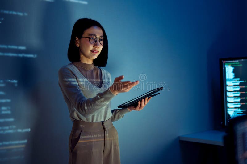 Asian Woman Influencer Using on Laptop Computer Near Window at C Stock ...