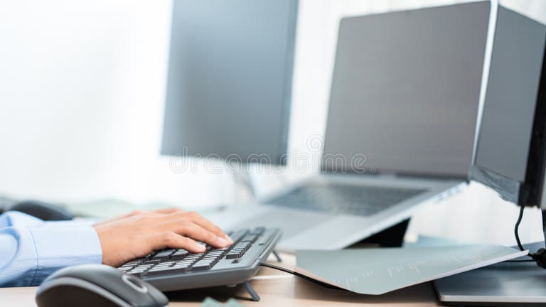 Asian Woman Programmer Typing Source Code with Computer Pc for Developing Program or Application ...