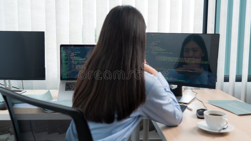 Programmer Typing Code On Desktop Computer Developing Programming And Coding Technologies