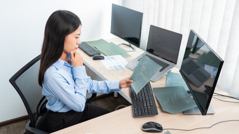 Asian Woman Programming Working with Computer and Typing Data Code To Developing Program at ...
