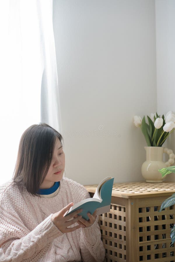 Asian Woman Read Book and Relax at Home Stock Image - Image of clinic ...