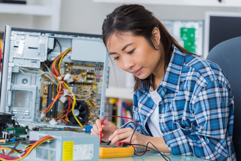 Asian Woman Repairing Computer Stock Image - Image of human ...