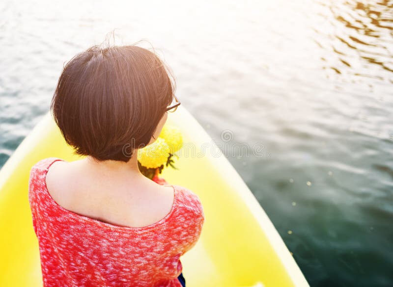 Asian Woman Ride on Boat Concept Stock Image - Image of adventure ...