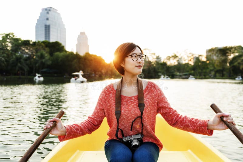 Asian Woman Ride on Boat Concept Stock Image - Image of lifestyle ...