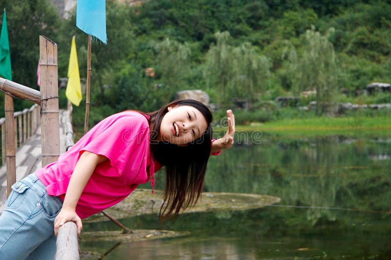 Asian woman say hello stock image. Image of china, eyes - 3917937