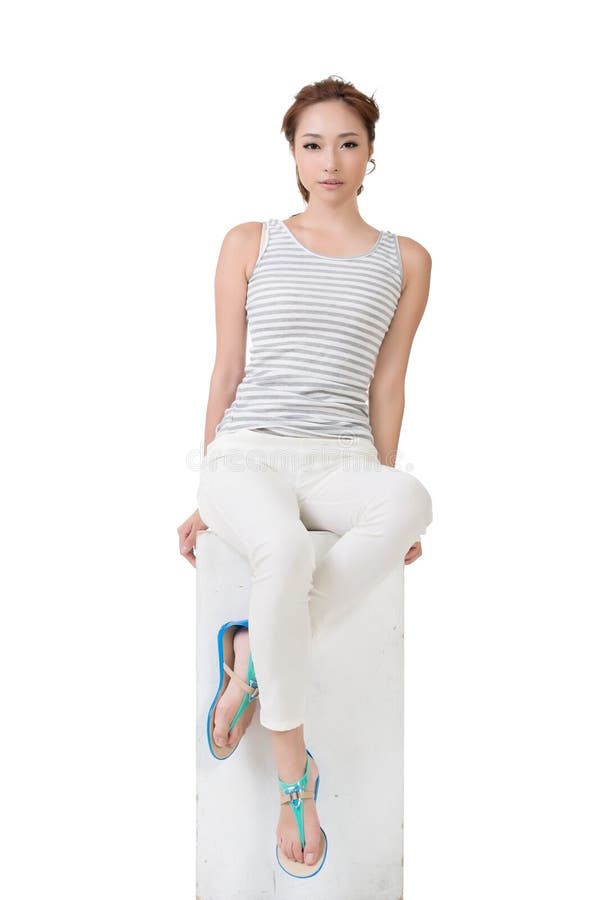 Asian woman sit and pose stock image. Image of looking - 36454115