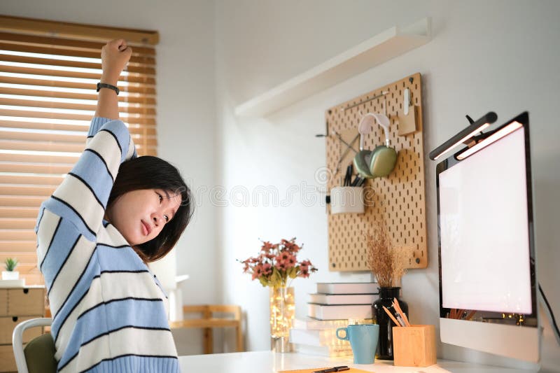 Asian Woman Sitting and Relaxing from Long Work Stock Image - Image of ...
