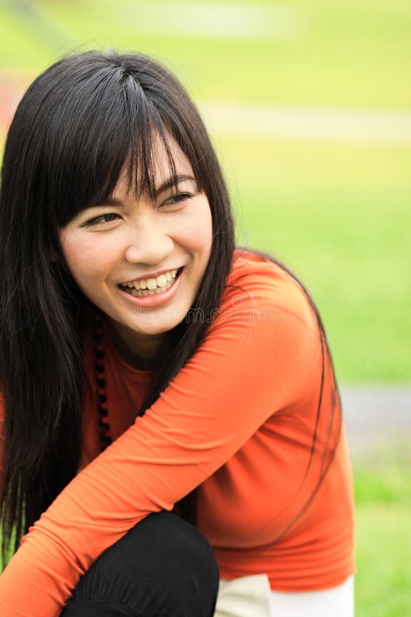 Asian Woman Smiling in the Park Stock Image - Image of park, beautiful ...
