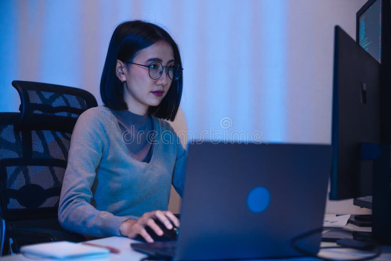 Asian Woman Software Development Working on Coding Computer Screen and ...