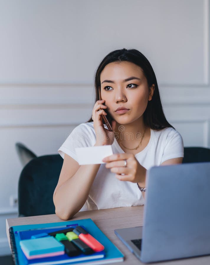 Asian Woman Speaking on Mobile Phone Stock Image - Image of connection, female: 295145425