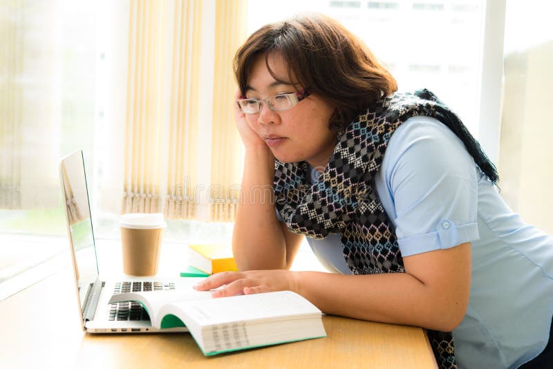 Asia Woman Studying with Cup of Coffee Stock Photo - Image of education ...