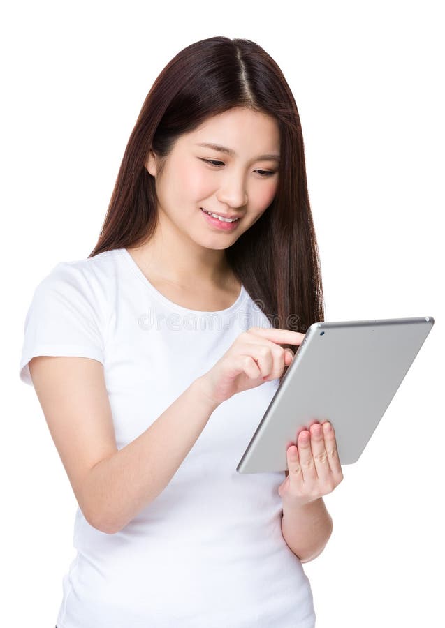 Asian Woman Use of the Digital Tablet Stock Photo - Image of lady ...