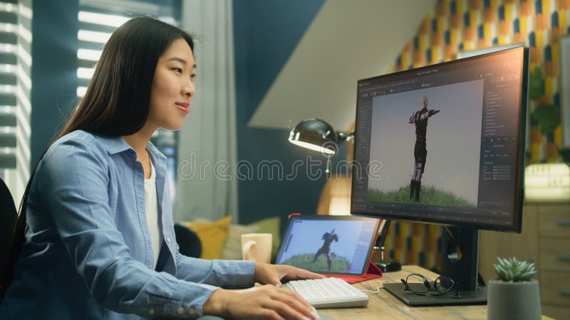 Asian Woman Using 3D Modeling Software Stock Photo - Image of asian ...