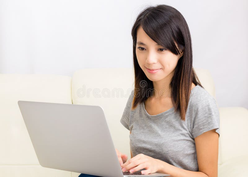 Asian woman using laptop stock image. Image of young - 33650663